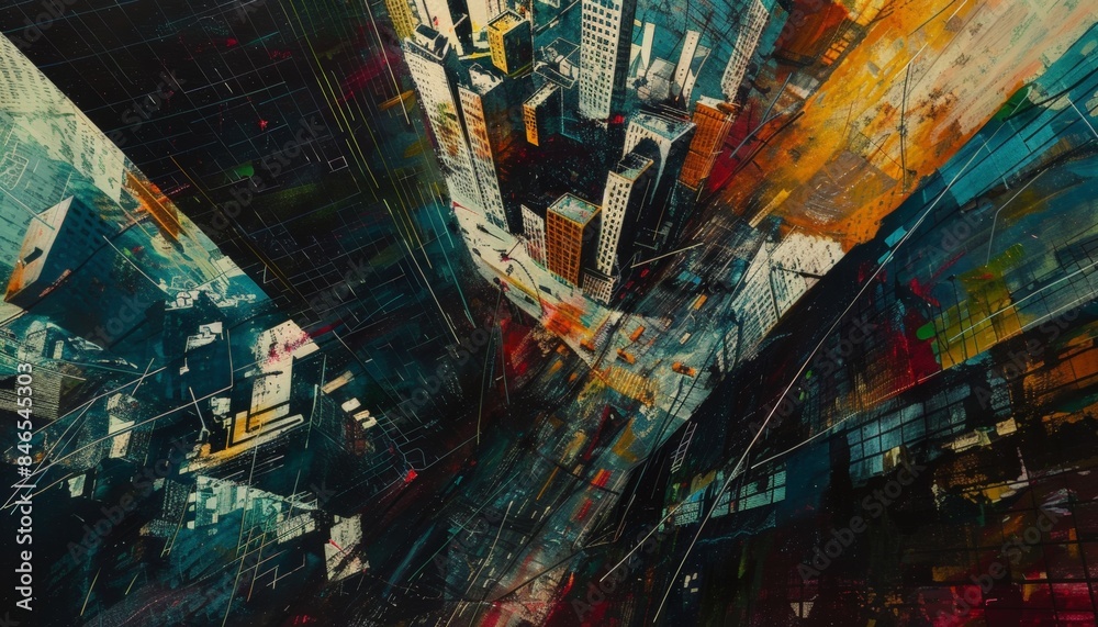 Transform a dystopian cityscape into a striking, abstract masterpiece ...