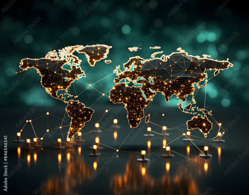 Detailed World Map with Network and Nodes Stock Illustration | Adobe Stock