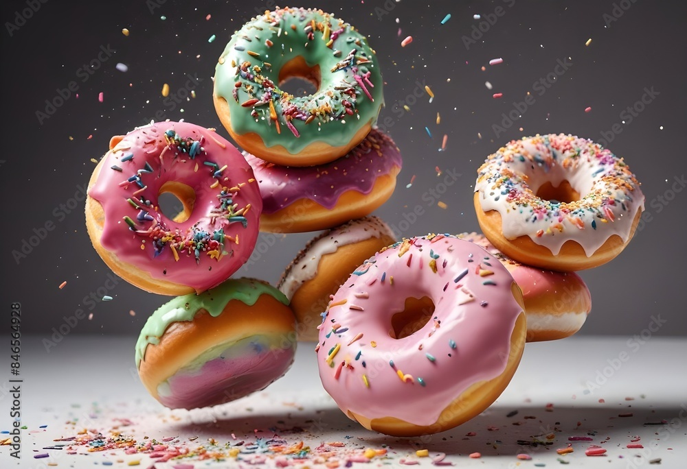 Donuts with sprinkles flying on transparent background. sweet doughnut ...