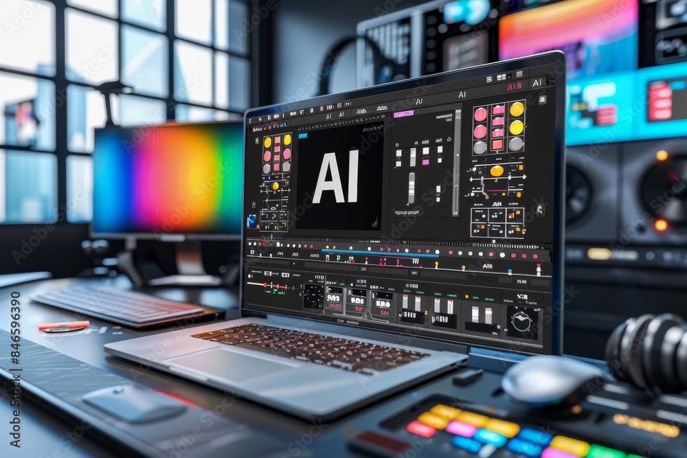 AI workstation with multiple screens and devices, representing cutting ...