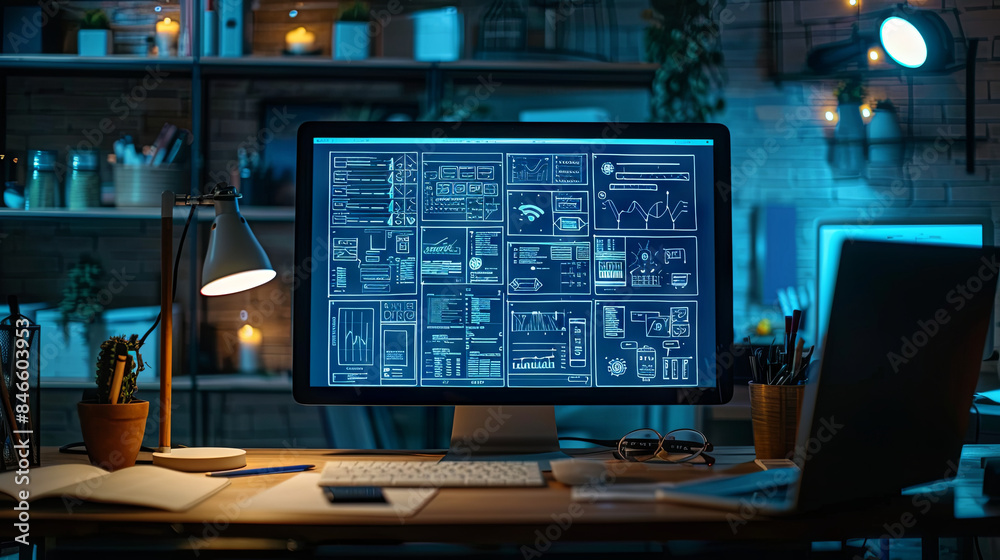 Wireframe designs, whether digital or on paper, showcased on a laptop ...