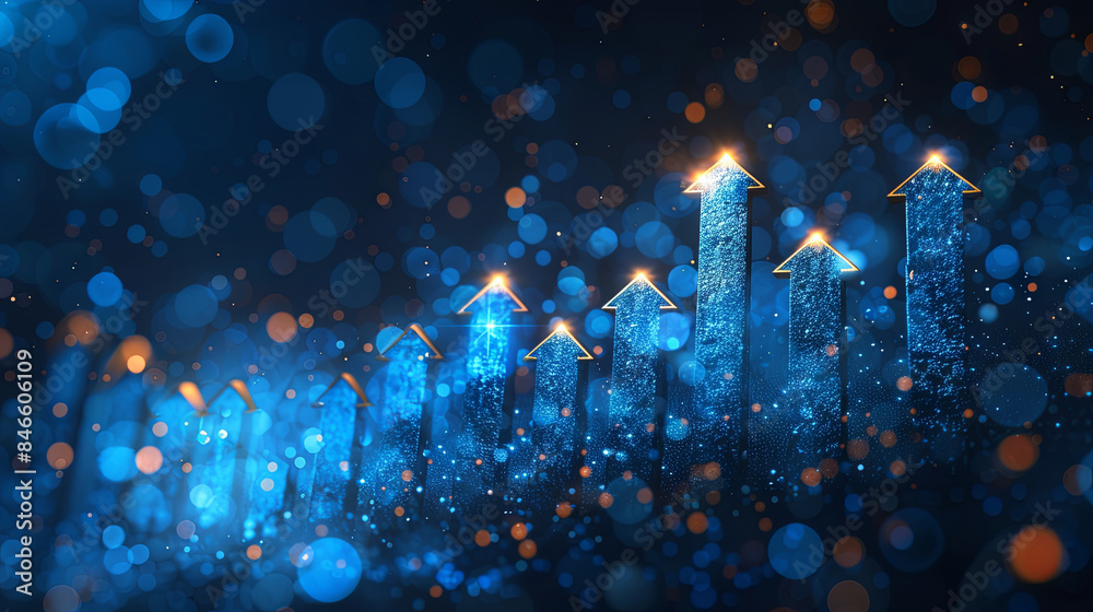 Blue growth graph and business chart data diagram showing success on a ...