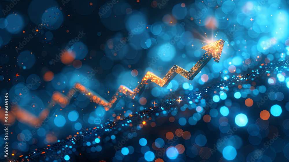 A blue growth graph on a business chart displaying data and success ...
