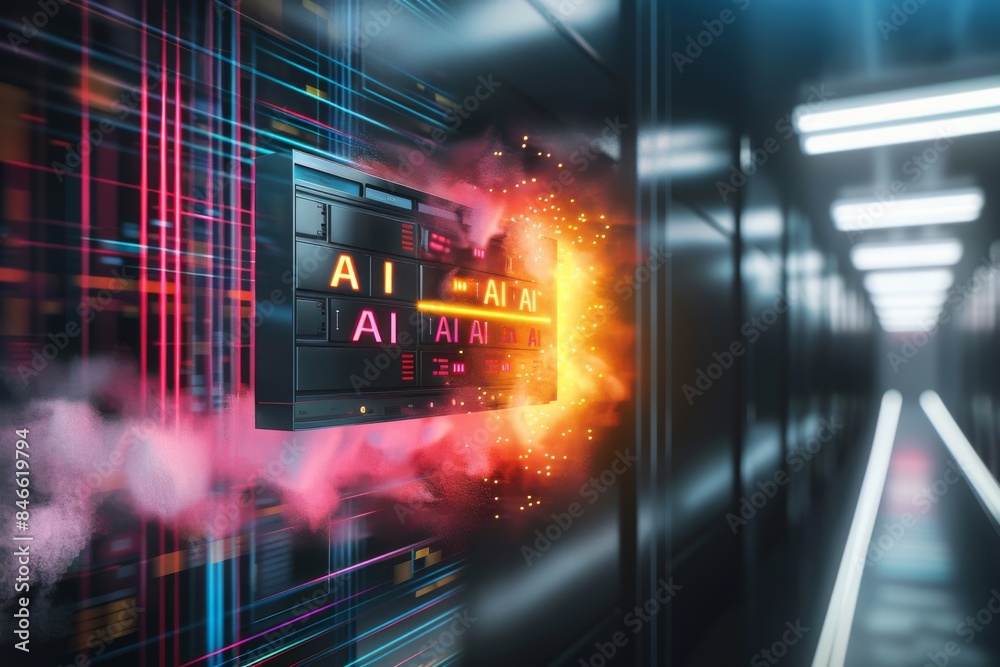 AI neural network interface with glowing circuits and futuristic design ...