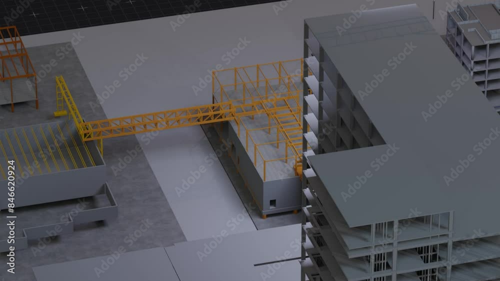 under construction site engineering with frame structure and tower ...
