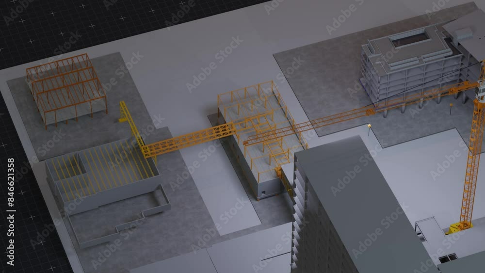 under construction site engineering with frame structure and tower ...