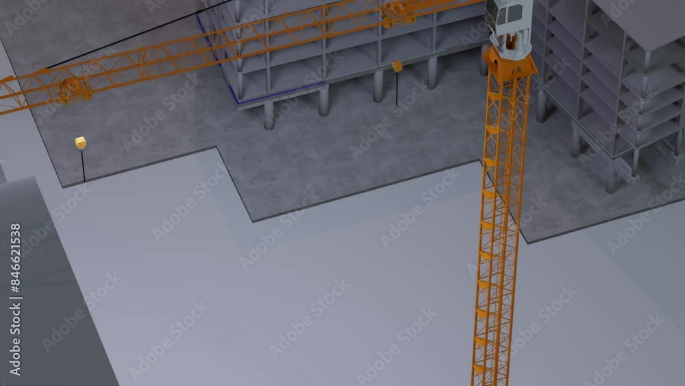 under construction site engineering with frame structure and tower ...