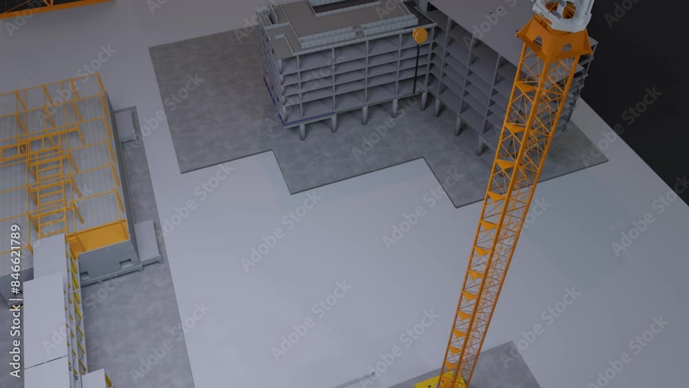 under construction site engineering with frame structure and tower ...