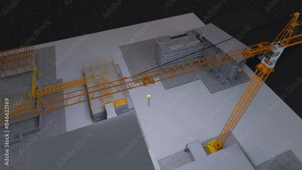 under construction site engineering with frame structure and tower ...