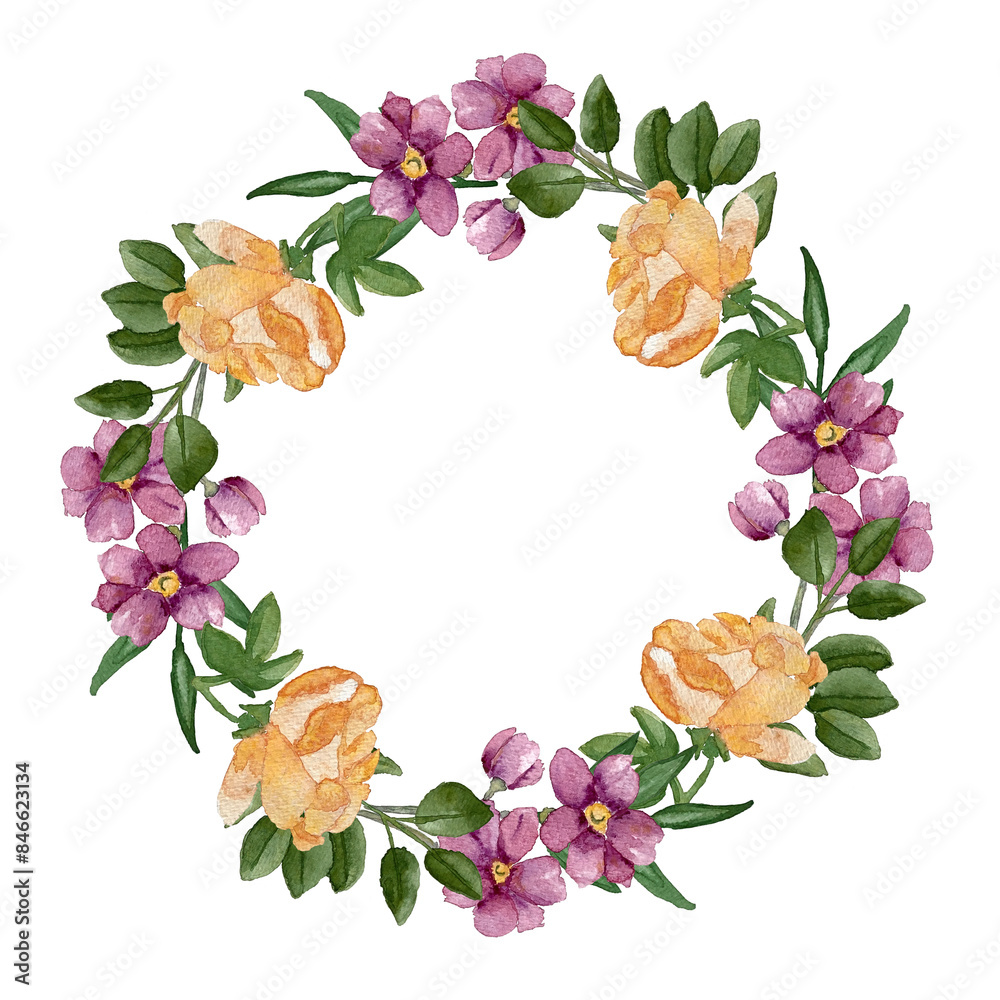 Watercolor Wedding watercolor template for invitation with floral ...