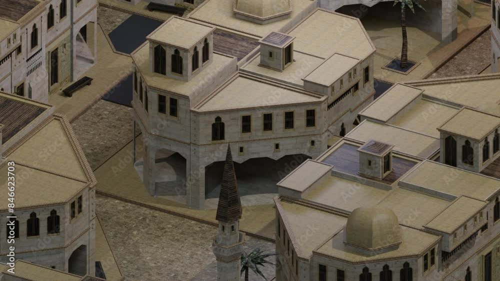 Generic old Arab city with arches, domes and towers 3D looping ...