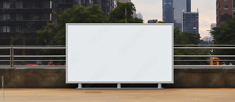 Urban setting with a blank billboard sign mockup showcasing your ...