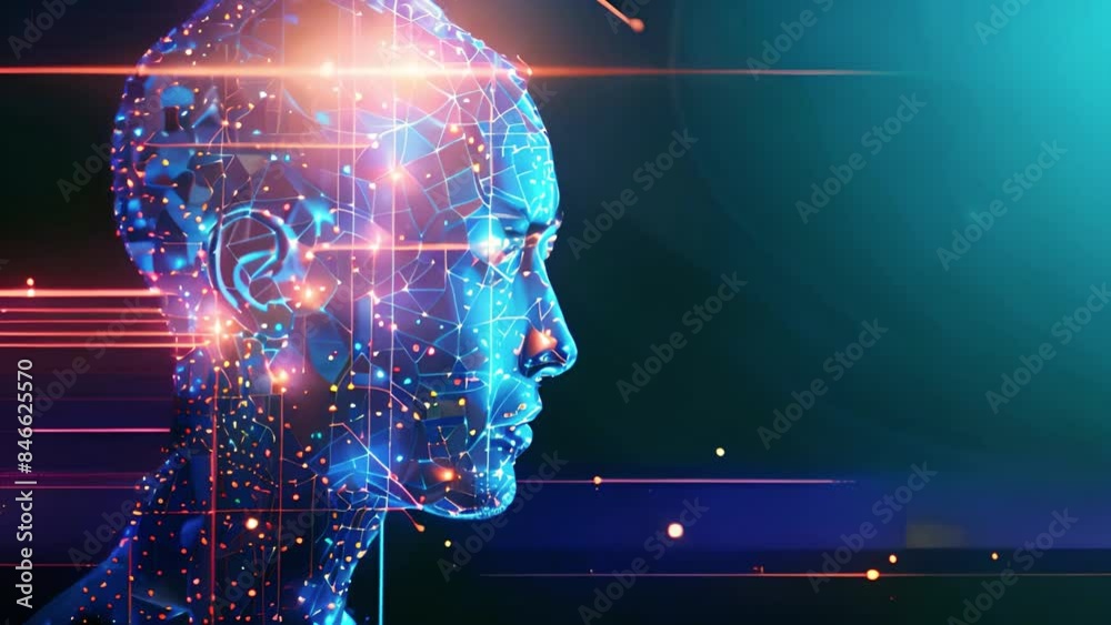 Artificial intelligence brain animation. Futuristic human brain ...