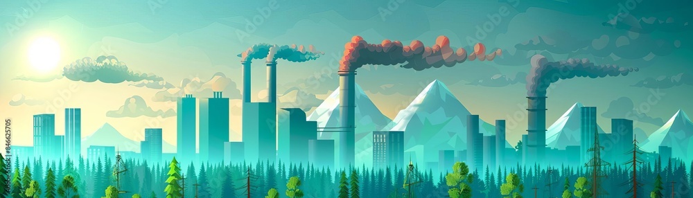 Global greenhouse gases flat design side view pollution theme animation ...