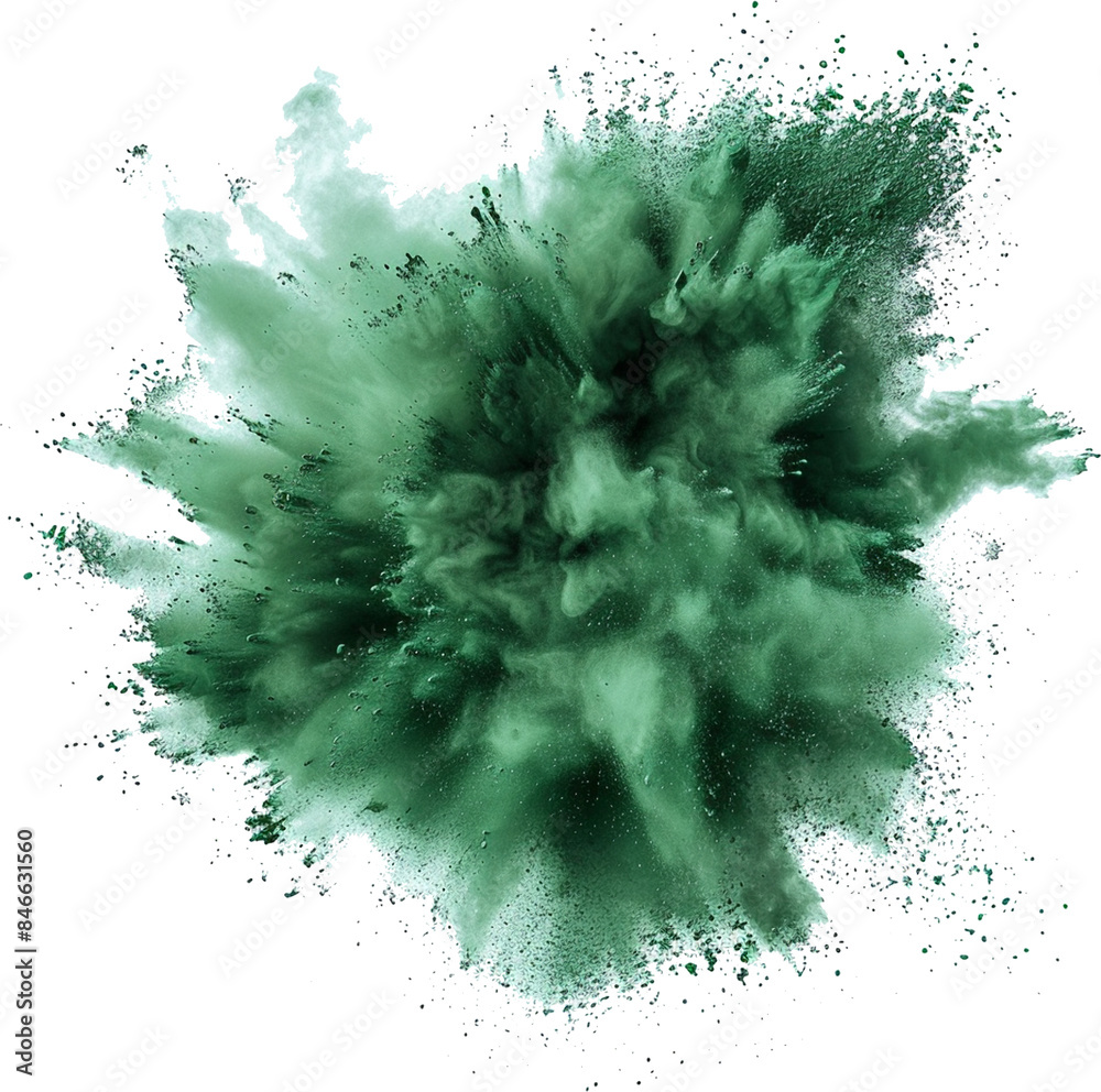 Abstract background with powder splatter, Frozen motion of green powder ...