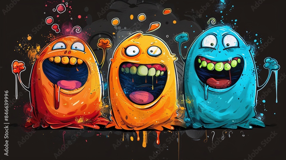 Cartoon illustration of three cute funny laughing cartoon characters ...