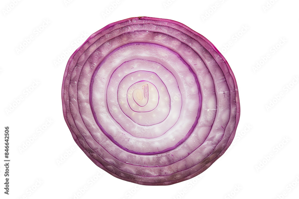 Top view of a perfectly sliced red onion showcasing its vibrant ...