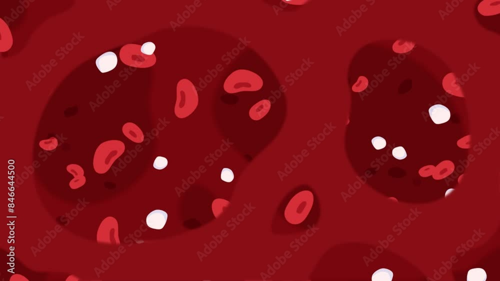 Blood fly on vessels. Moving banner with plasma liquid. Flow of ...
