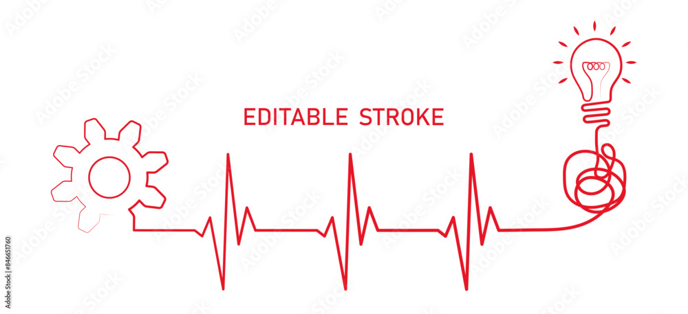 Editable lines heart rhythm illustration with lightbulb, gear ...