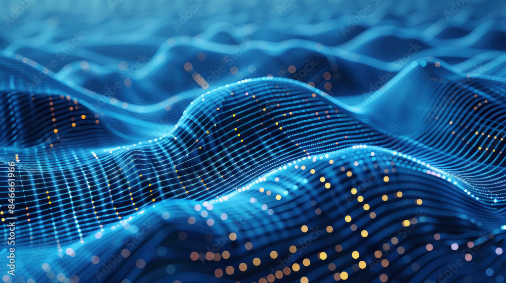 Blue particles wave. Dark vibration fluid waves. Best for sound and ...