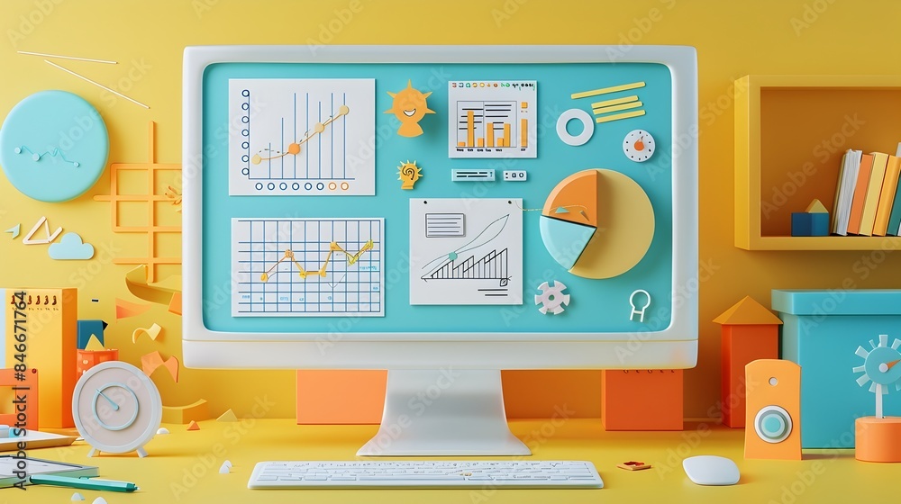 Minimal Paper Cut Style Virtual Whiteboard on Computer Screen ...