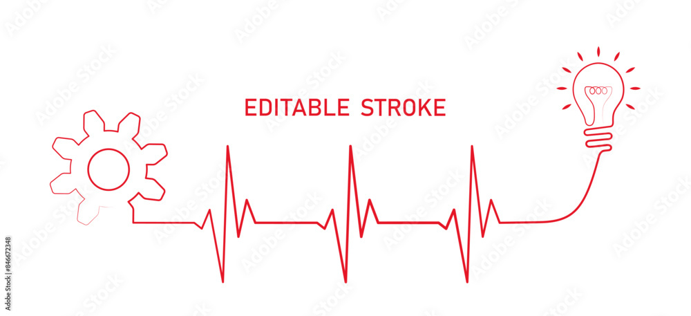 Editable lines heart rhythm illustration with lightbulb, gear ...