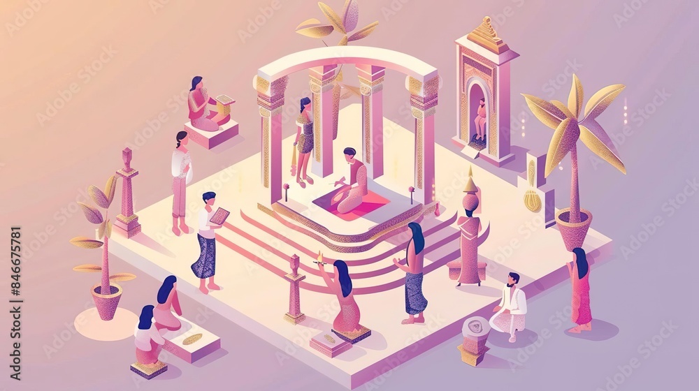 Sacred ritual, with illustrations of people performing a sacred ritual ...