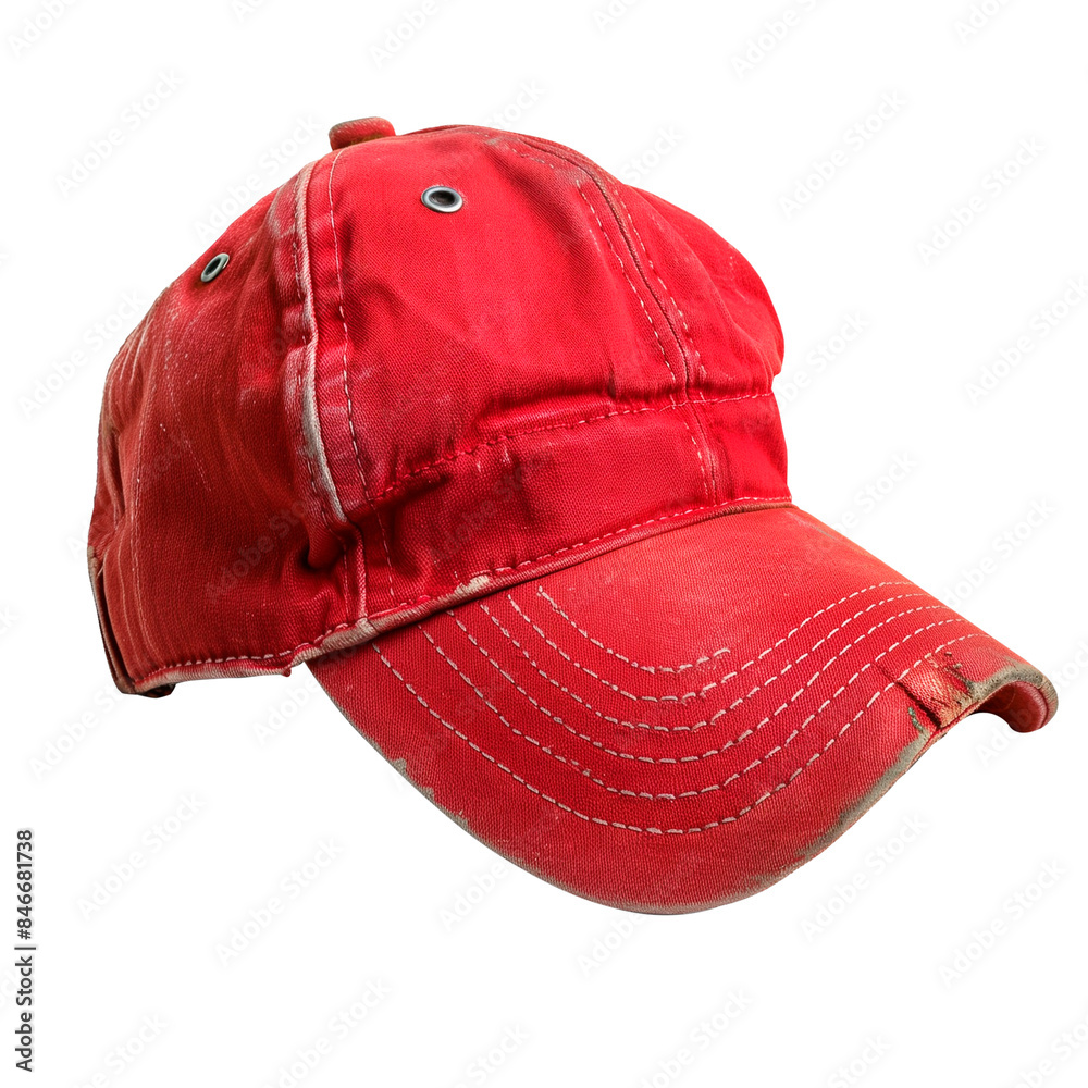 ed Worn Baseball Cap with Transparent Background. Close-up of a red ...