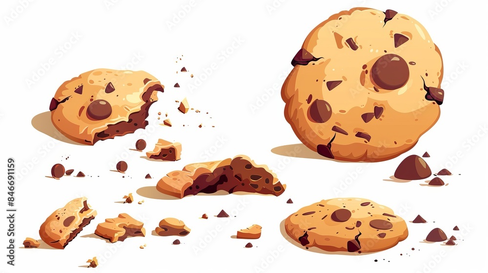 A bitten chocolate chip cookie, with crunchy homemade brown biscuits ...