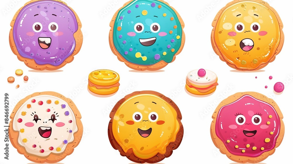 Adorable kiddy cartoon cookies with crumbs, featuring faces with ...