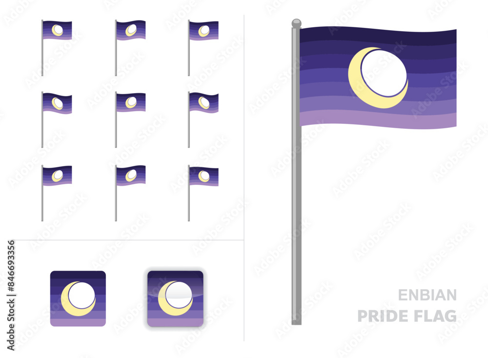 Enbian Non-Binary Pride Flag Waving Animation App Icon Vector Stock ...