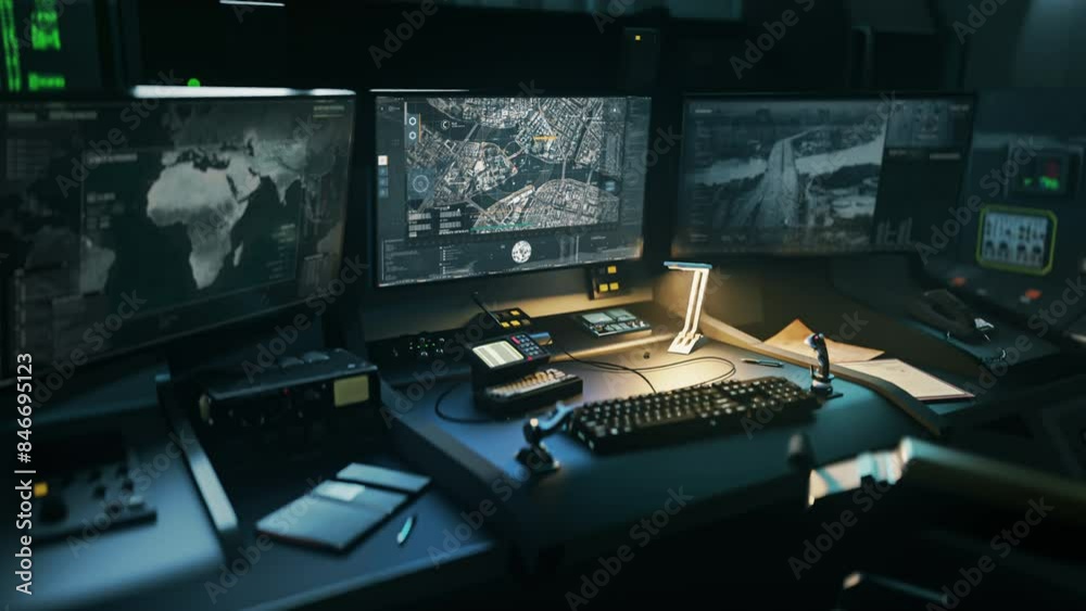 High Tech Target Tracking System Interface On Computer In Spy ...