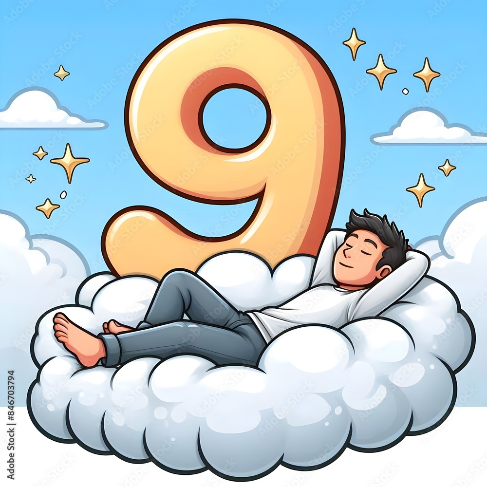 On cloud nine, English idiom. A person lying comfortably on a fluffy ...