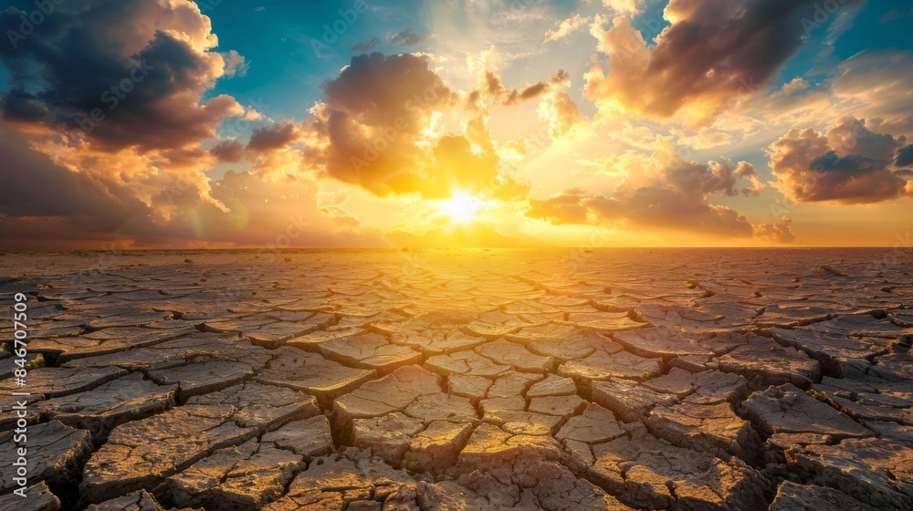 Barren cracked earth under scorching sun, depicting the severity of ...