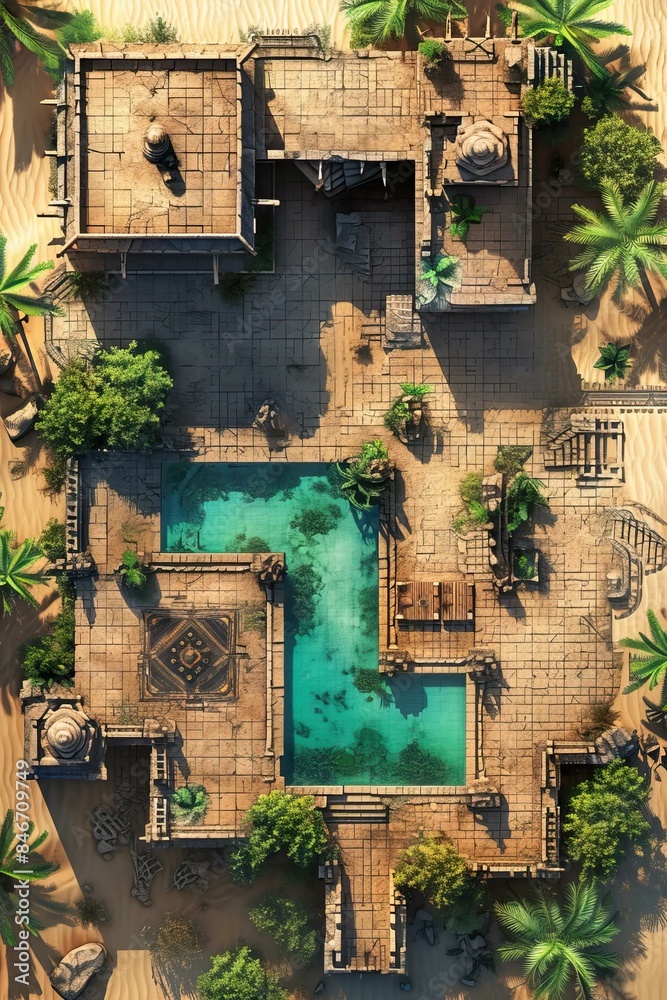 DnD Battlemap Desert Oasis - Opened Doors - Image file name: d86959a4 ...