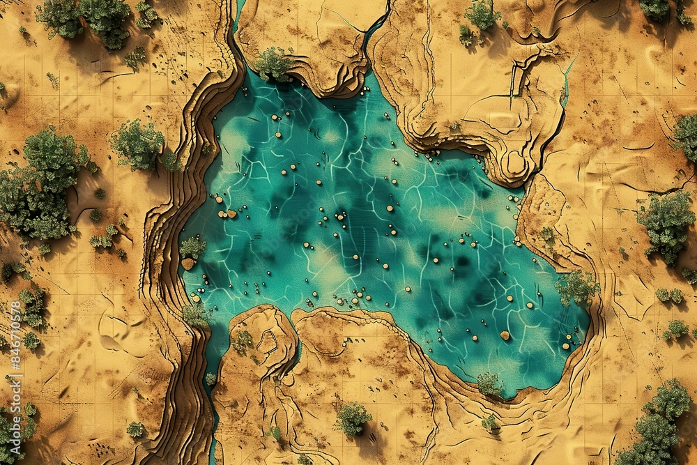 DnD Battlemap Desert Oasis Battlemap: A detailed map depicting a desert ...
