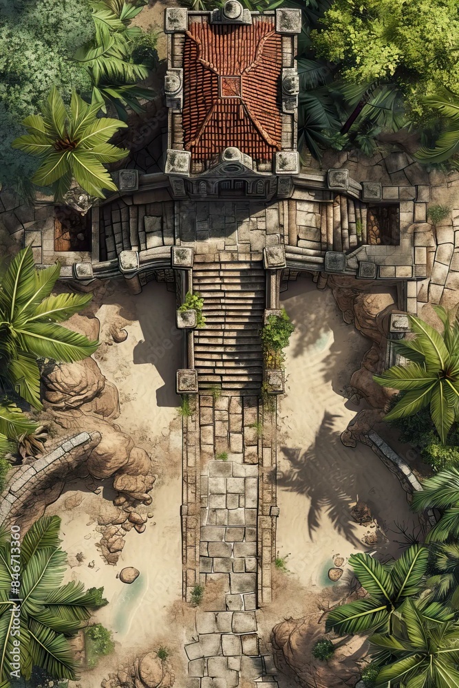 DnD Battlemap Deserted Island. Un chemin menant à une porte ouverte ...