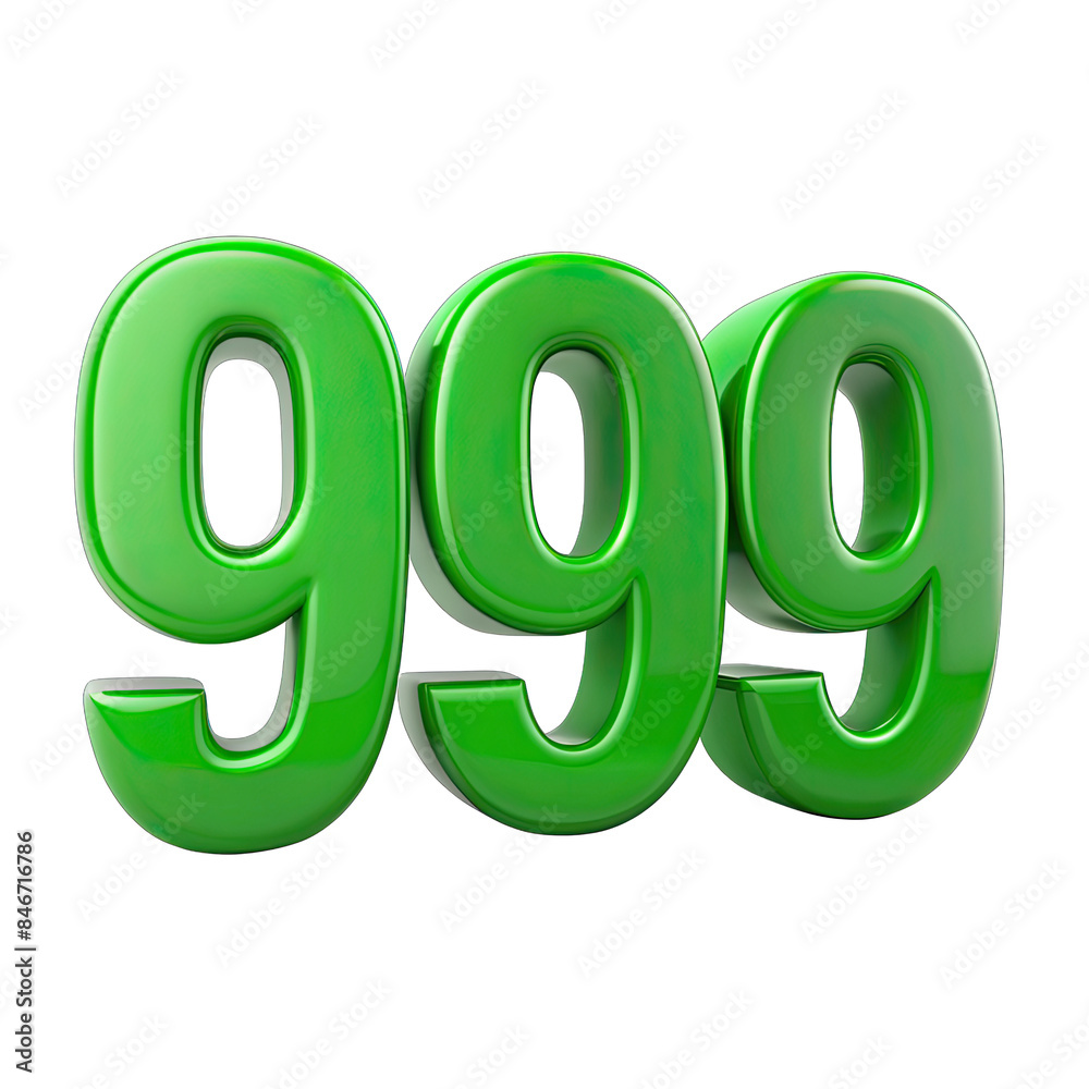 A close-up image of the number 999 rendered in a three-dimensional ...