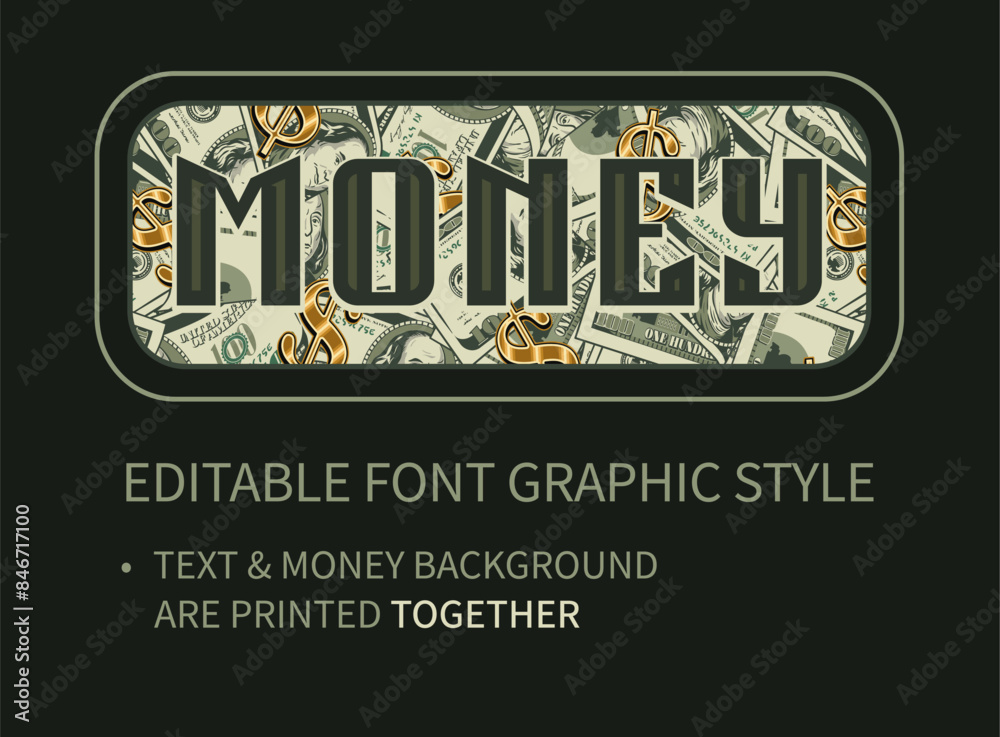 Editable text effect with money background. Letters on seamless pattern ...