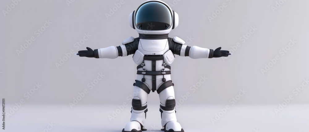 future astronaut, donning an impressive space suit, stands with arms ...