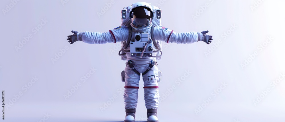 future astronaut, donning an impressive space suit, stands with arms ...