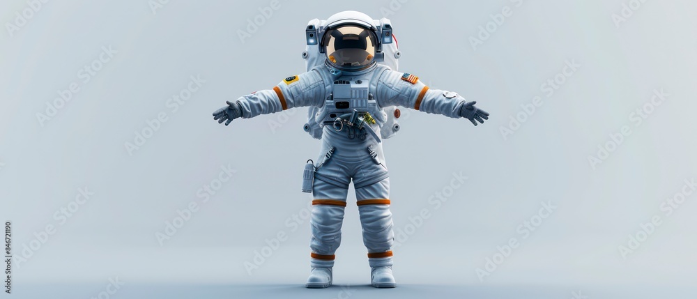 future astronaut, donning an impressive space suit, stands with arms ...