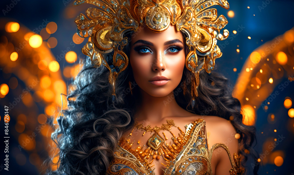 Beautiful woman in a costume symbolizing the astrological zodiac sign ...
