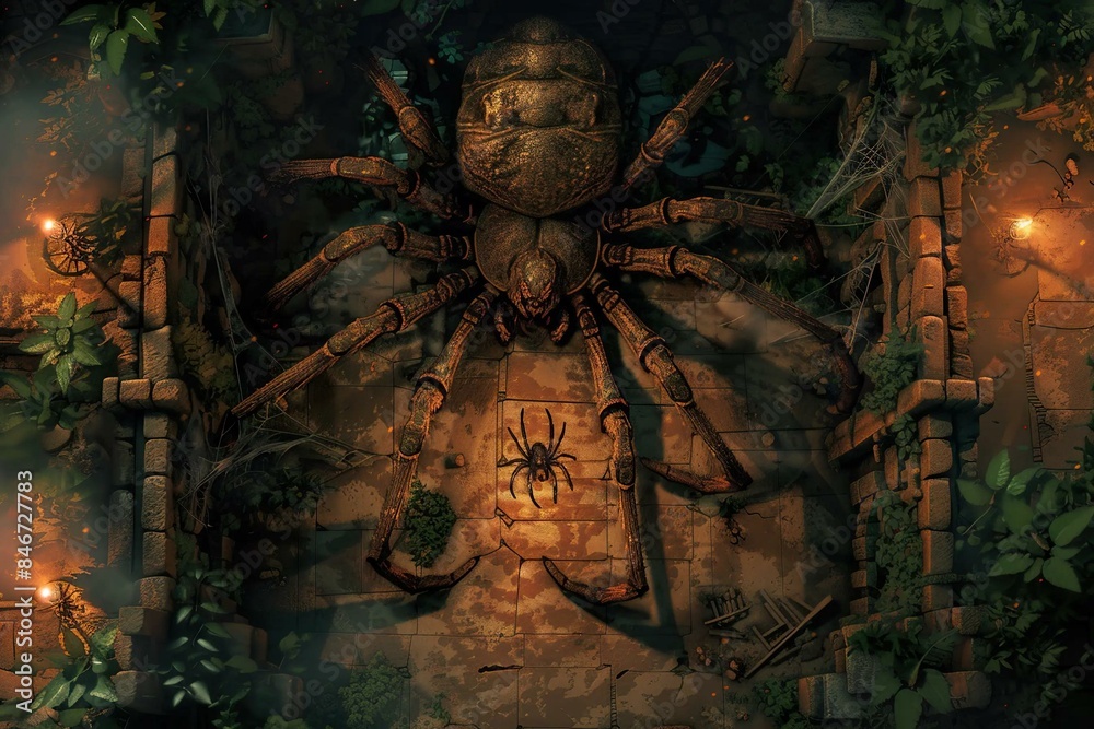 DnD Battlemap Giant Spider Lair - Overgrown with webs, a monstrous ...