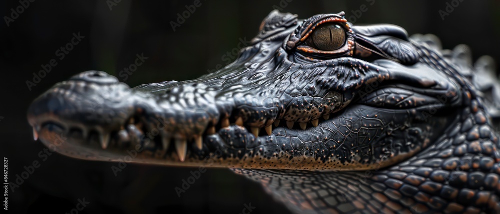 crocodile, with powerful jaws and menacing teeth, lurks near the water ...