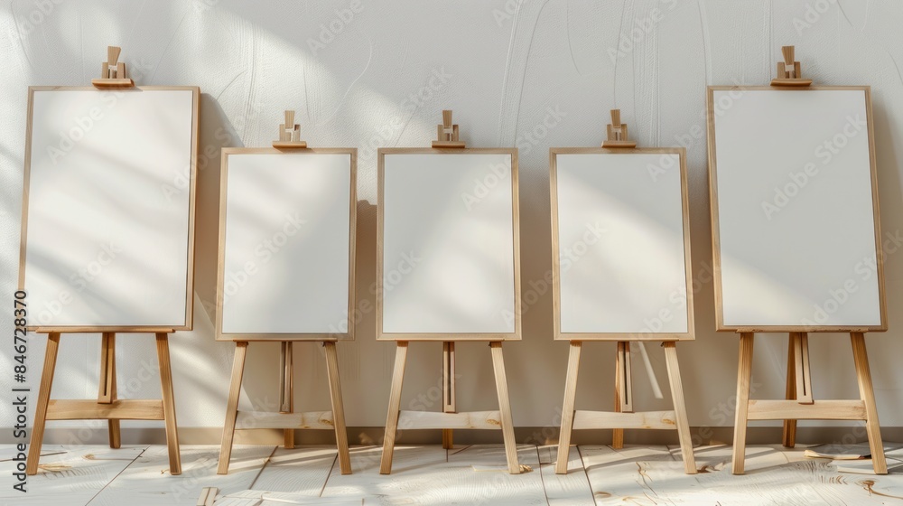 A4 vertical paper sheets and cards with stand icons for mockups, menus ...