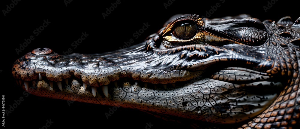 crocodile, with powerful jaws and menacing teeth, lurks near the water ...