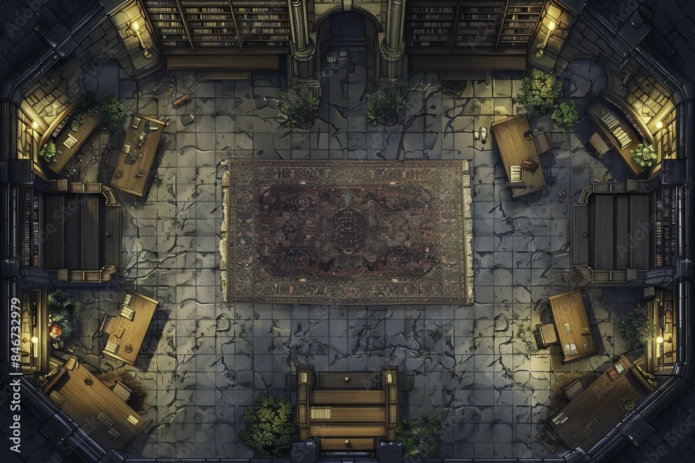 DnD Battlemap battlemap stylisé pour grande bibliothèque - Résumé: Une ...