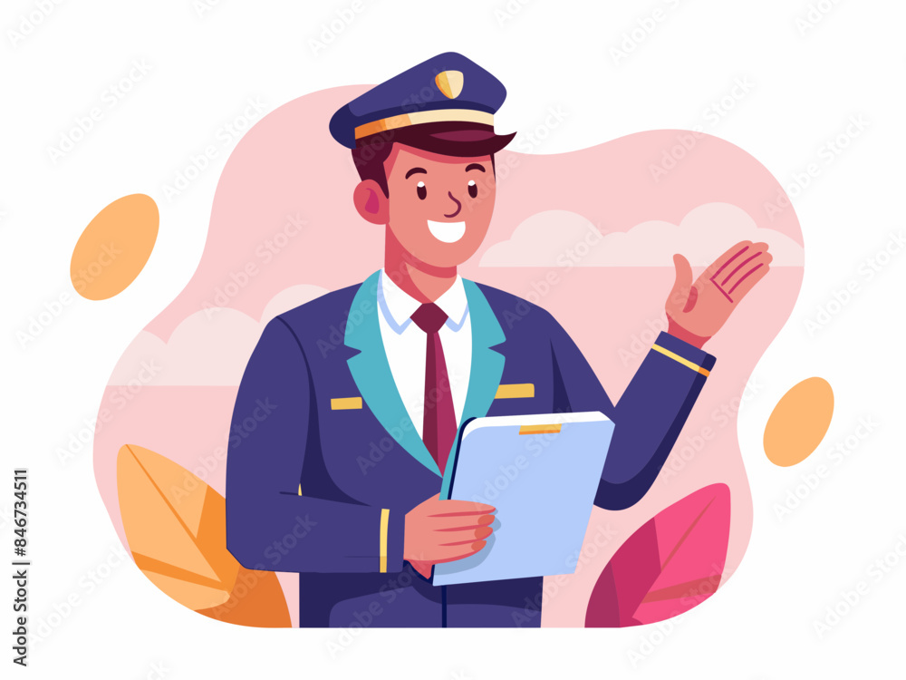 Pilot giving a safety briefing vector illustration, ideal for aviation ...