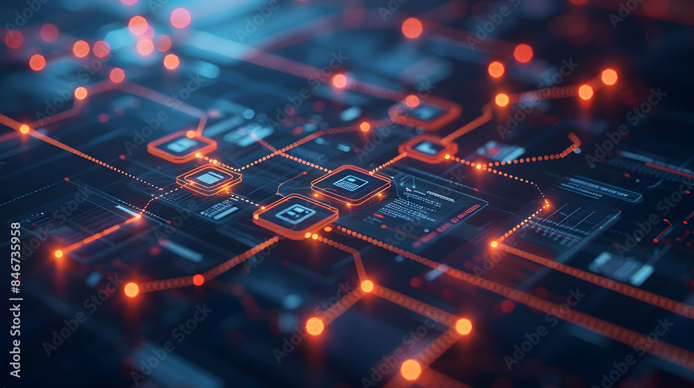 Business workflow process management concept. Workflow automation system with data diagram of ...